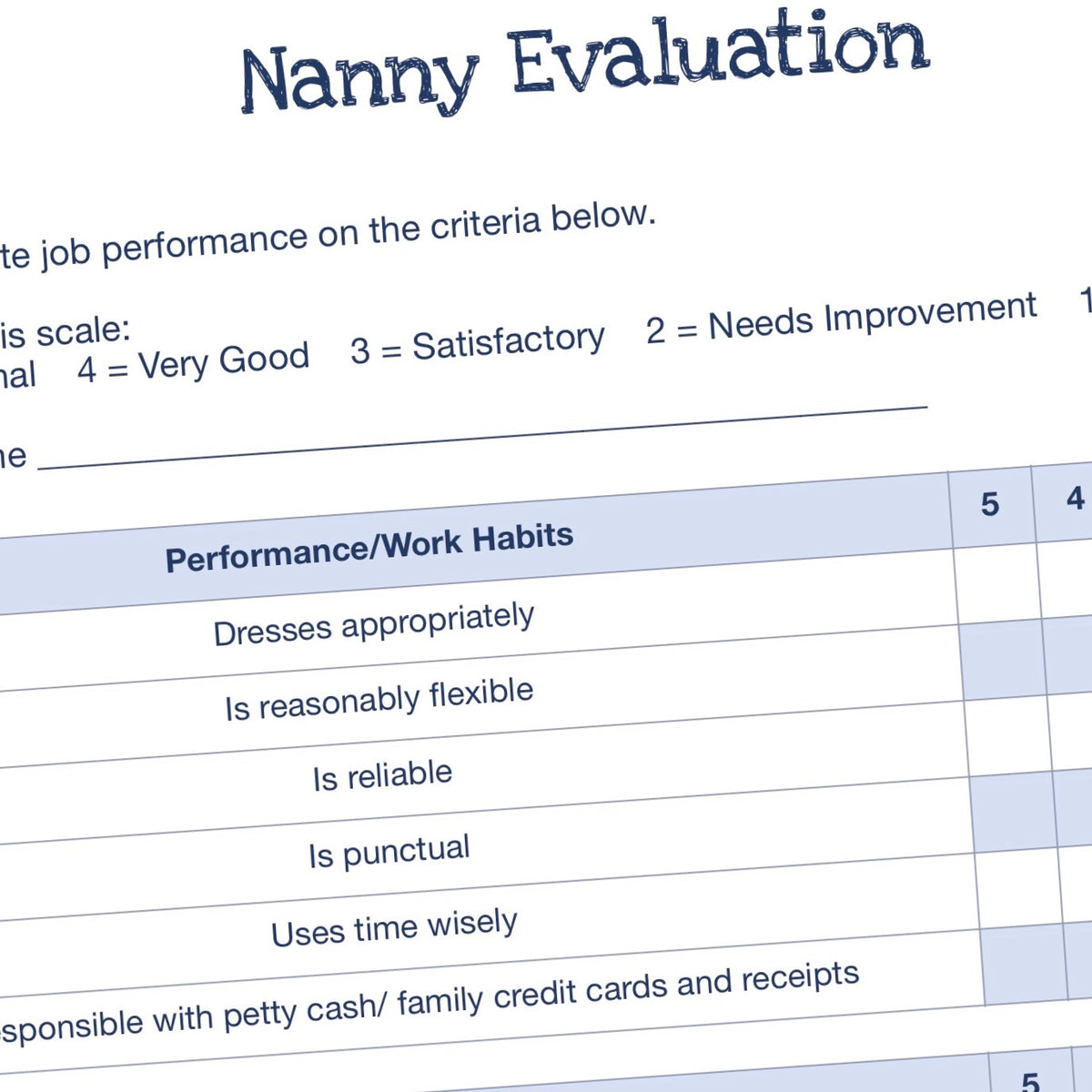 Nanny Evaluation – Our Nanny Diary
