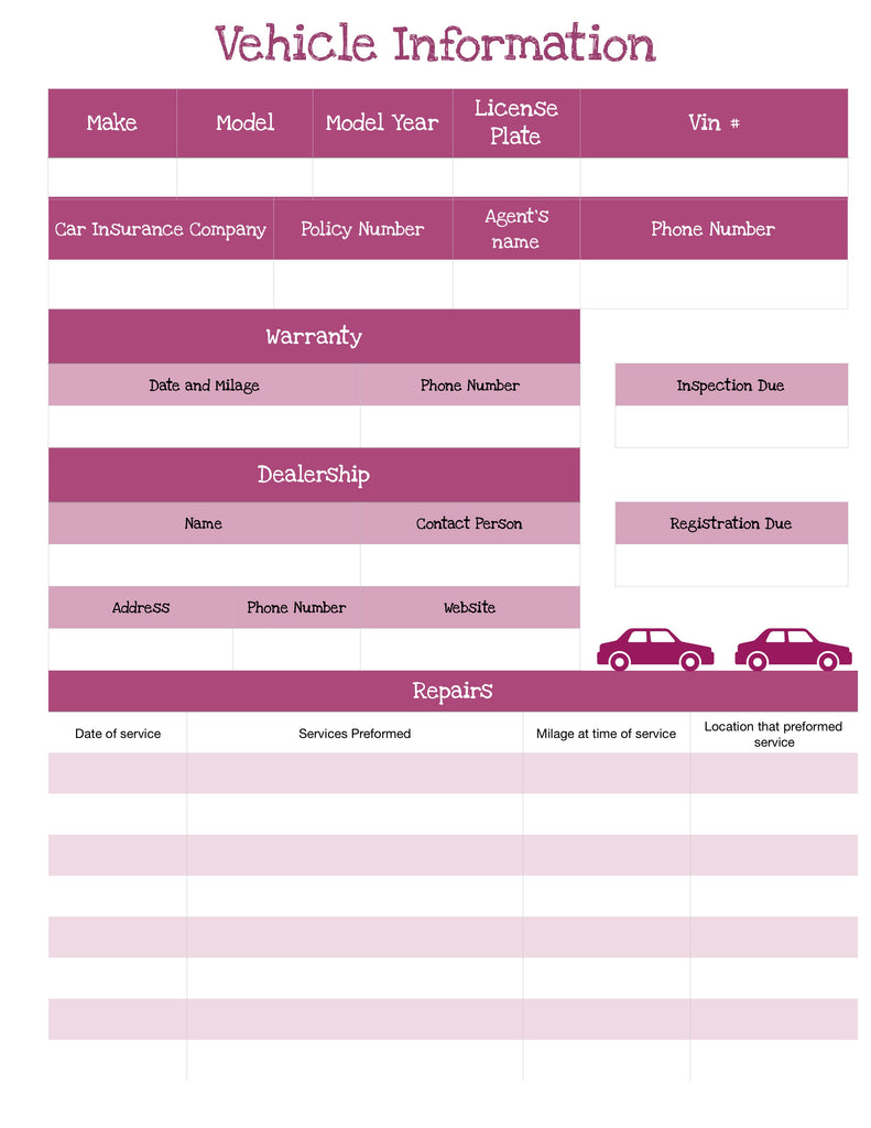 Vehicle Information – Our Nanny Diary